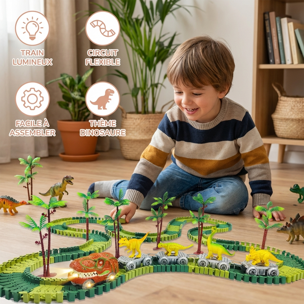 Aventure de dinosaures – Circuit flexible avec train lumineux – Monde ...